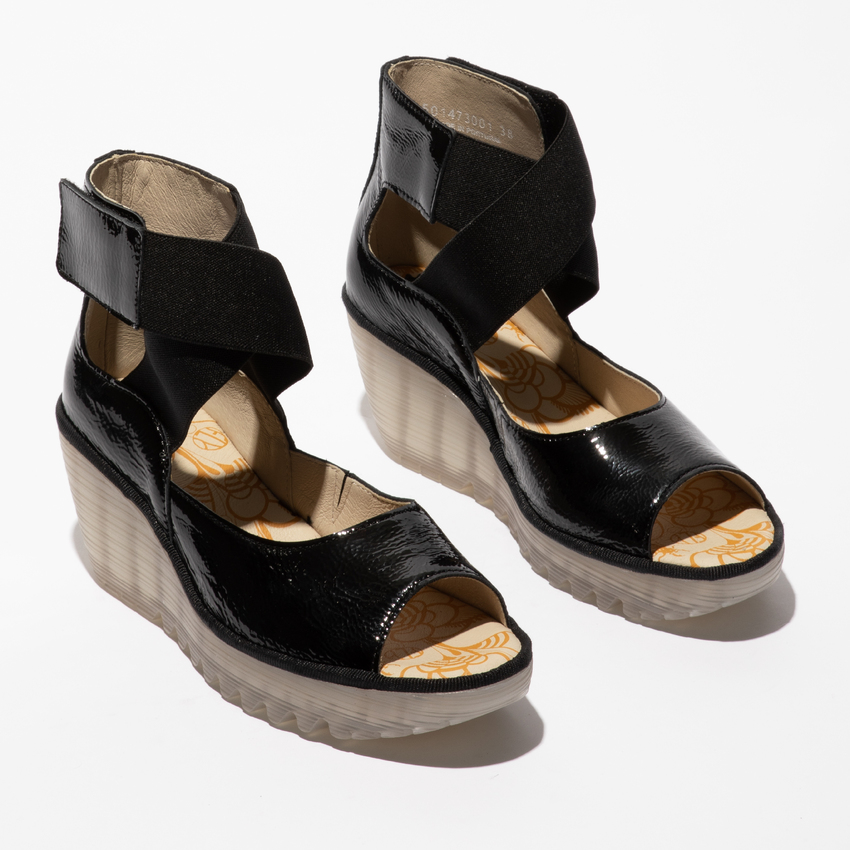 Fly London Women's YEFI473FLY Hook & Loop Elastic Ankle Strap Wedge ...